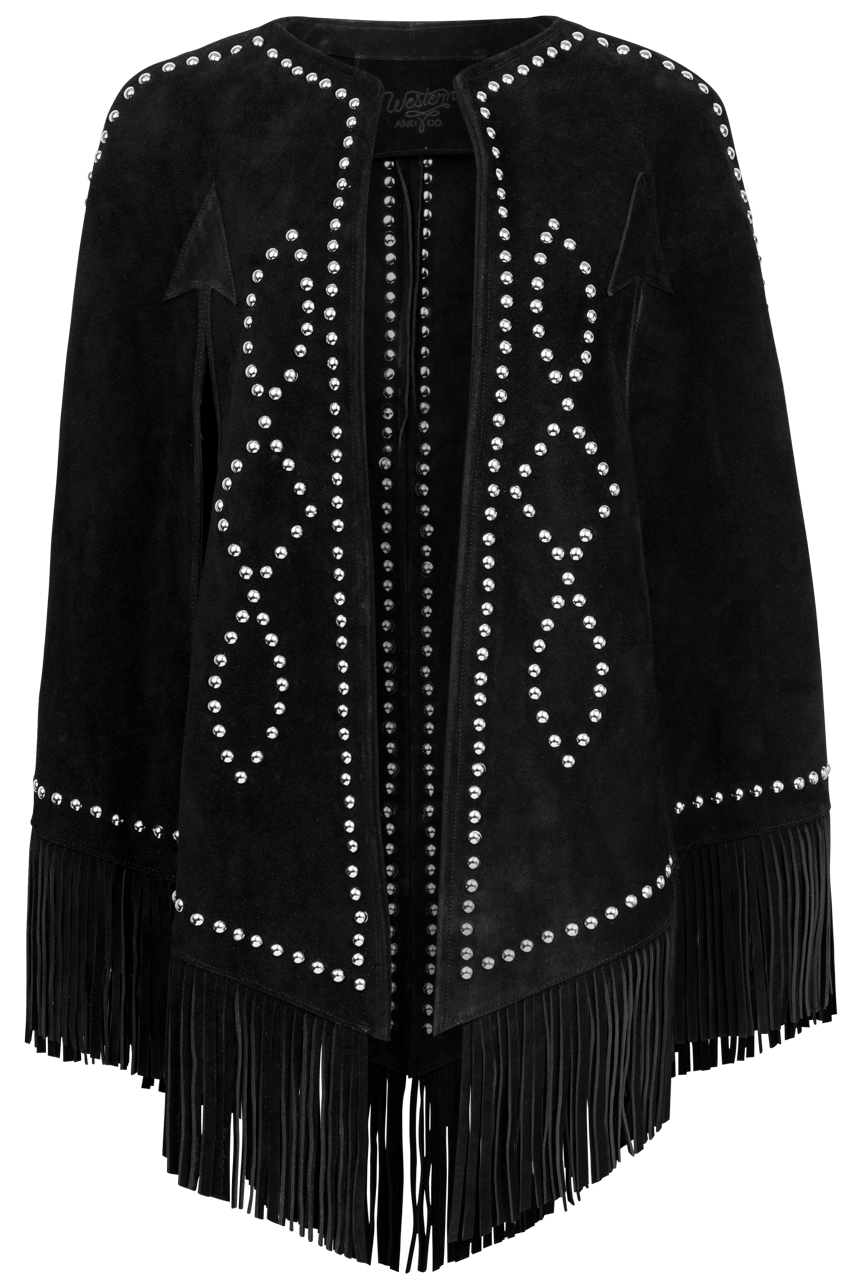 Western & Co. Midnight Studded Suede Cape | Pinto Ranch