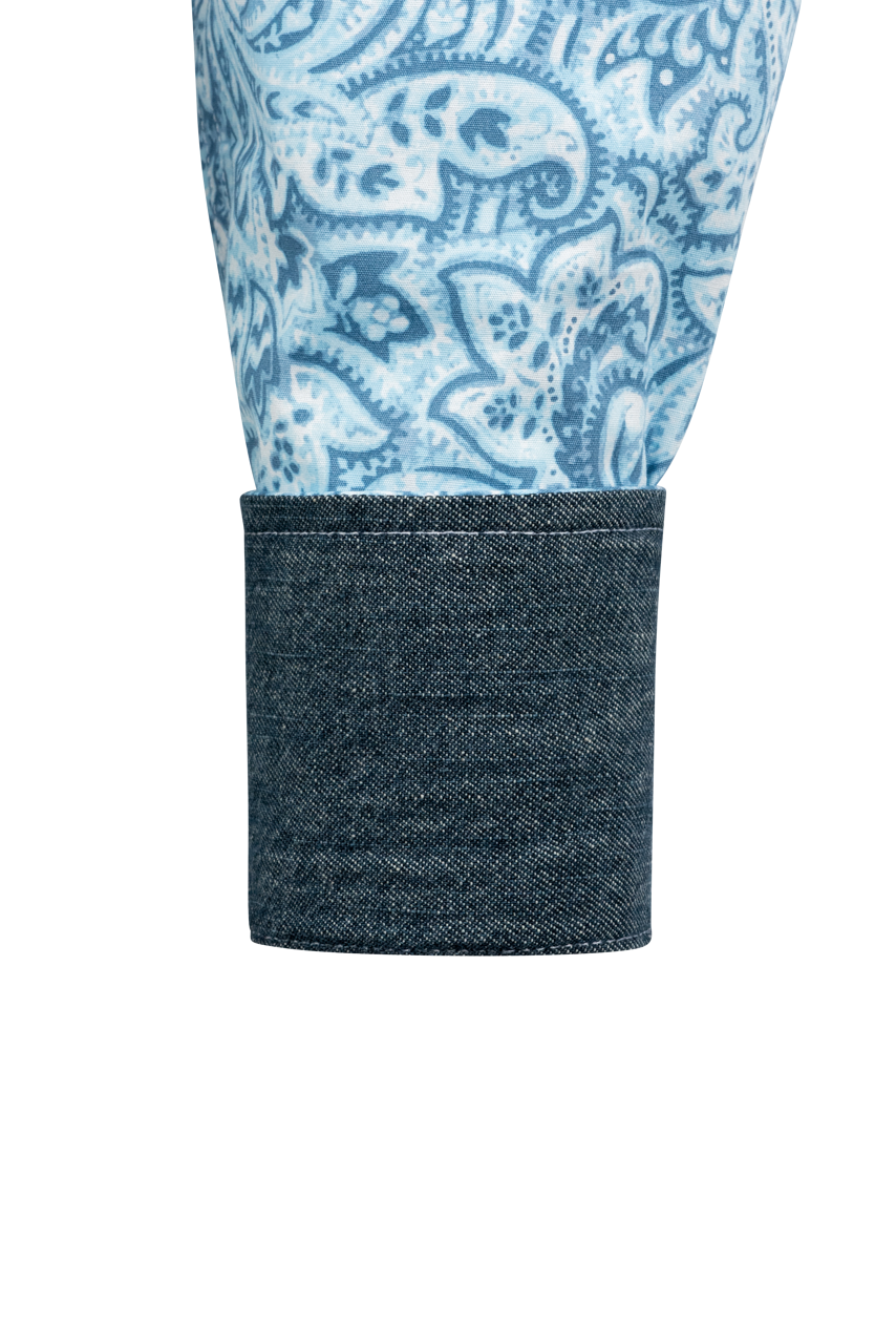 Stetson Men's Blue Tooling Paisley Pearl Snap Western Shirt | Pinto Ranch