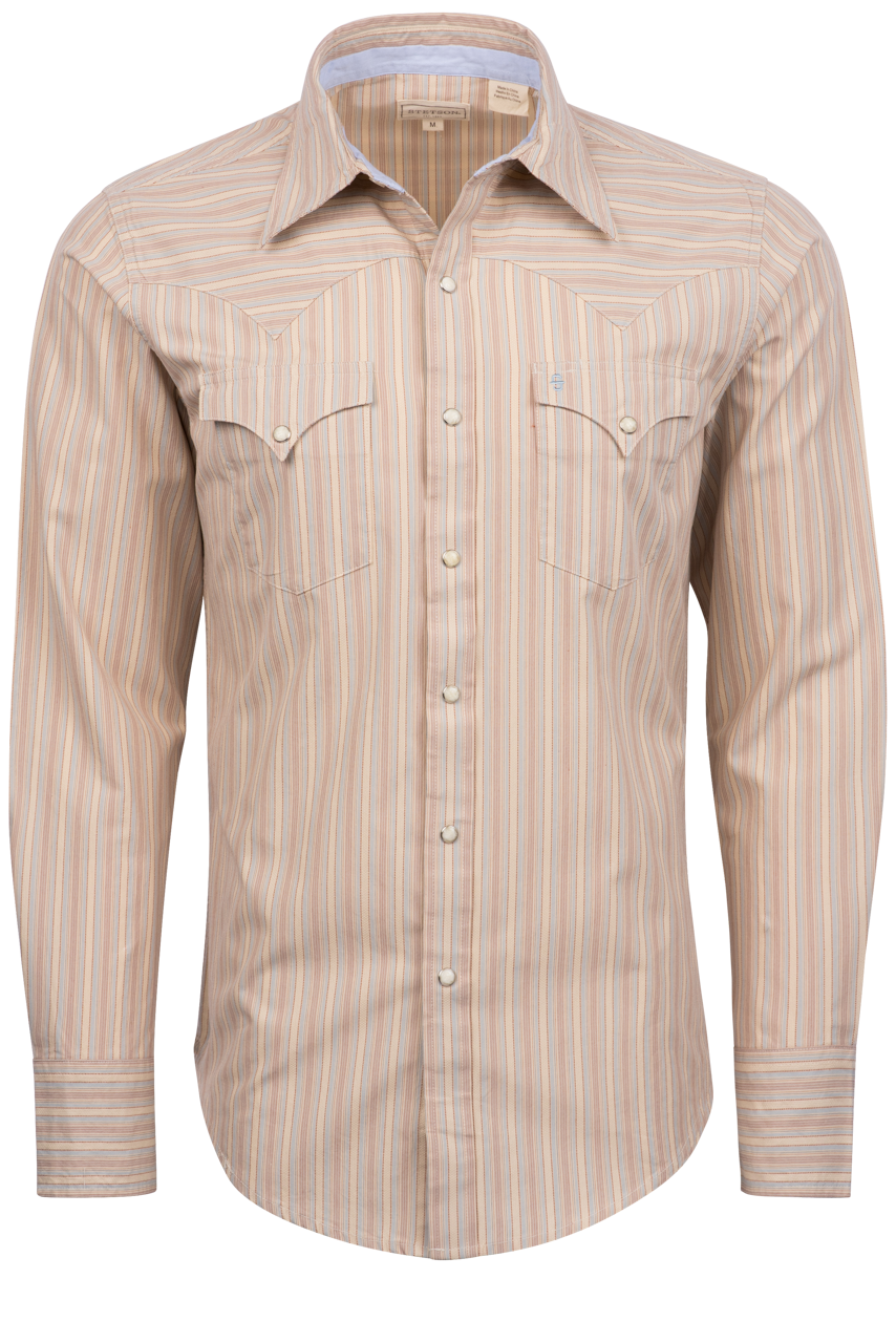 Stetson Men's Original Rugged Hampton Beach Stripe Pearl Snap Western ...