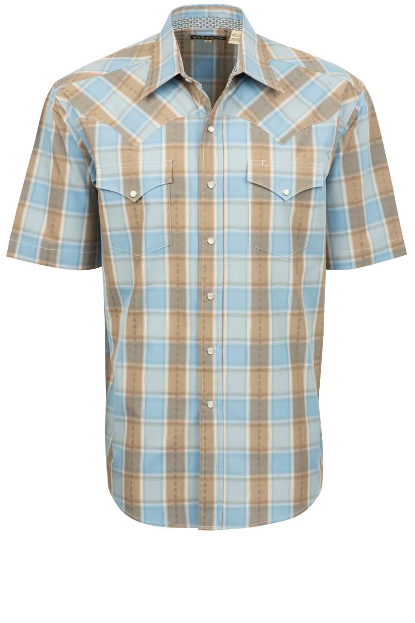 Stetson Men's Chambray Plaid Snap Front Western Shirt | Pinto Ranch