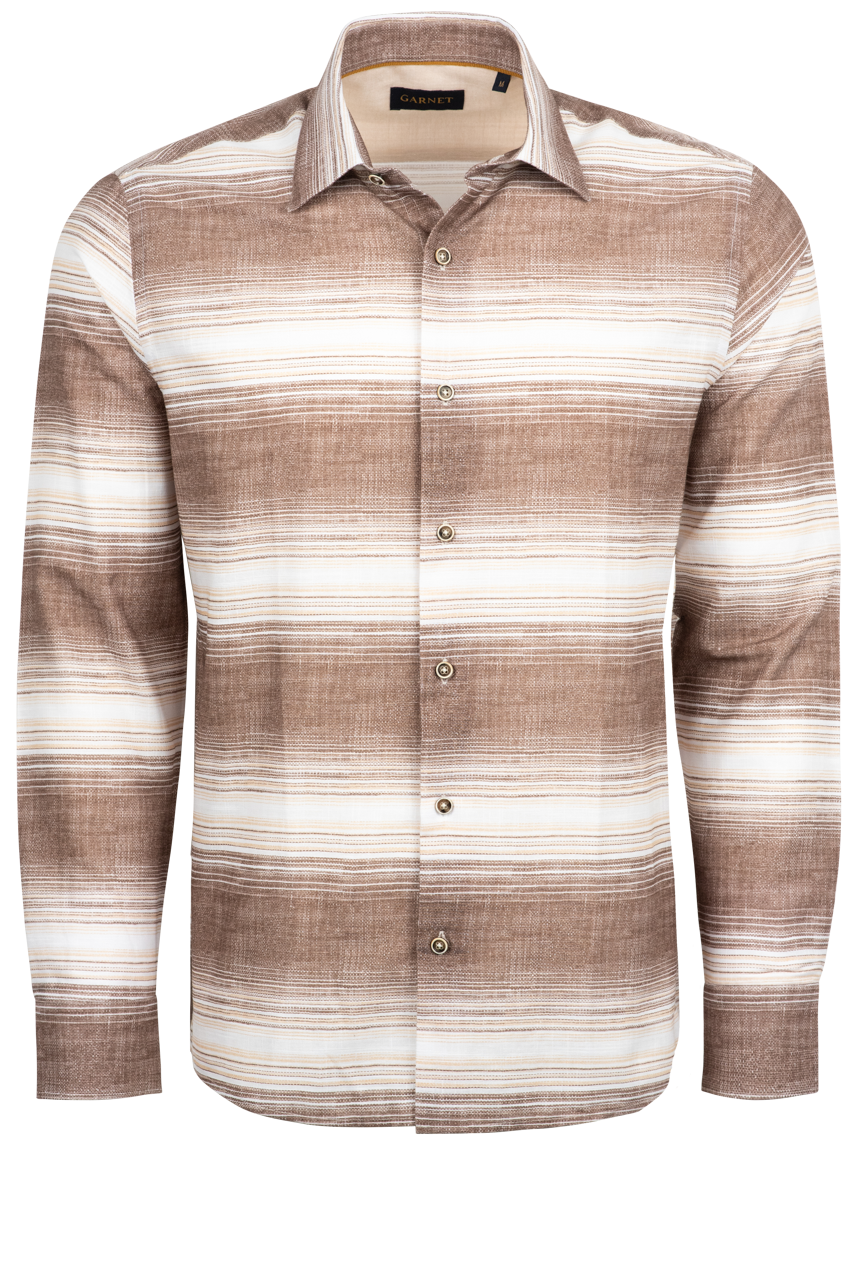 Garnet Striped Tan Button-Front Western Sport Shirt | Pinto Ranch