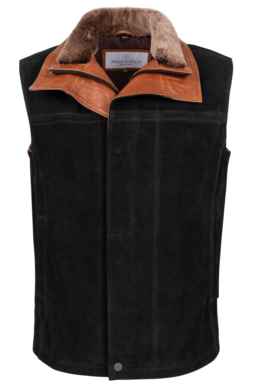 Pinto Ranch Black Suede and Shearling Western Vest | Pinto Ranch
