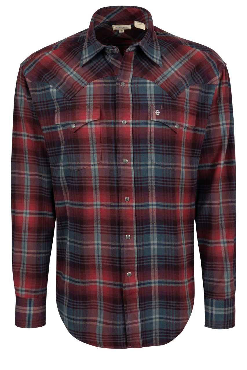 Stetson Men's Red Brushed Flannel Snap Front Western Shirt | Pinto Ranch