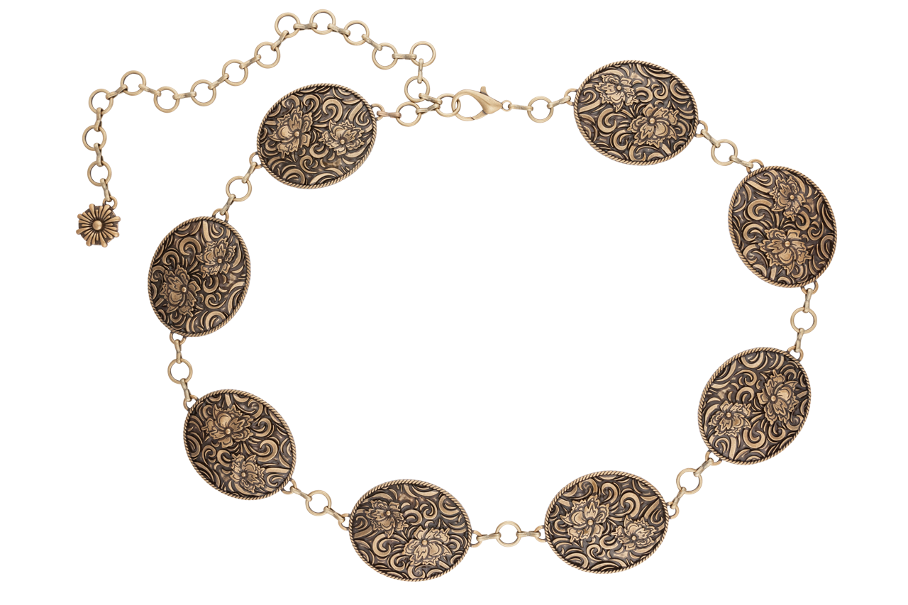 Axesoria West Brass Oval Concho Chain Belt | Pinto Ranch