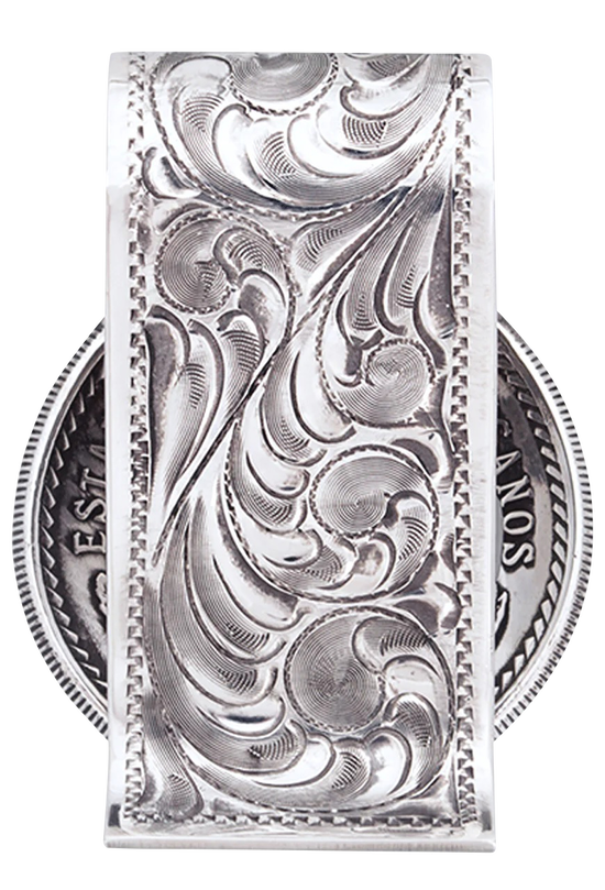 Pinto Ranch Cinco Peso Fully Engraved Western Money Clip | Pinto Ranch