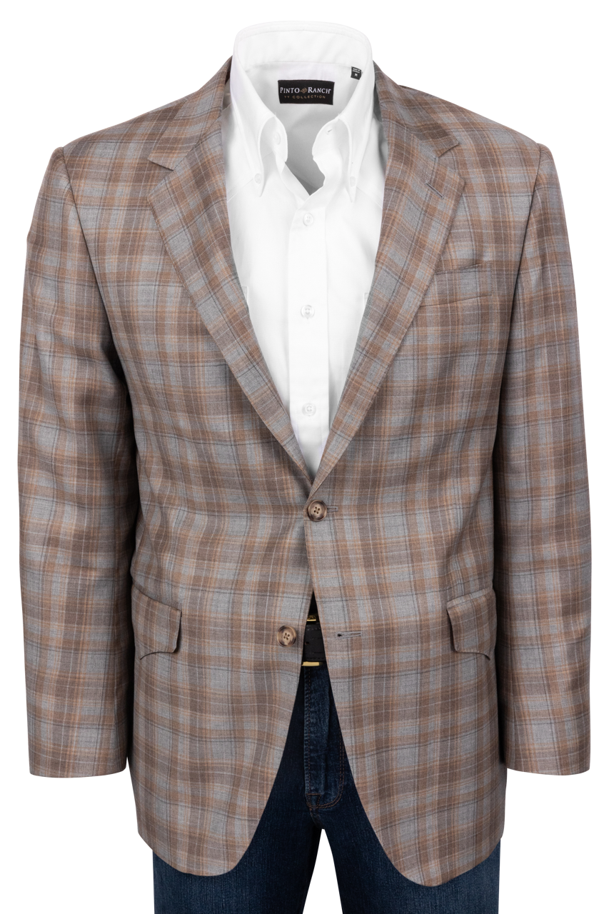 Pinto Ranch Dark Tan Plaid Western Sport Coat | Pinto Ranch