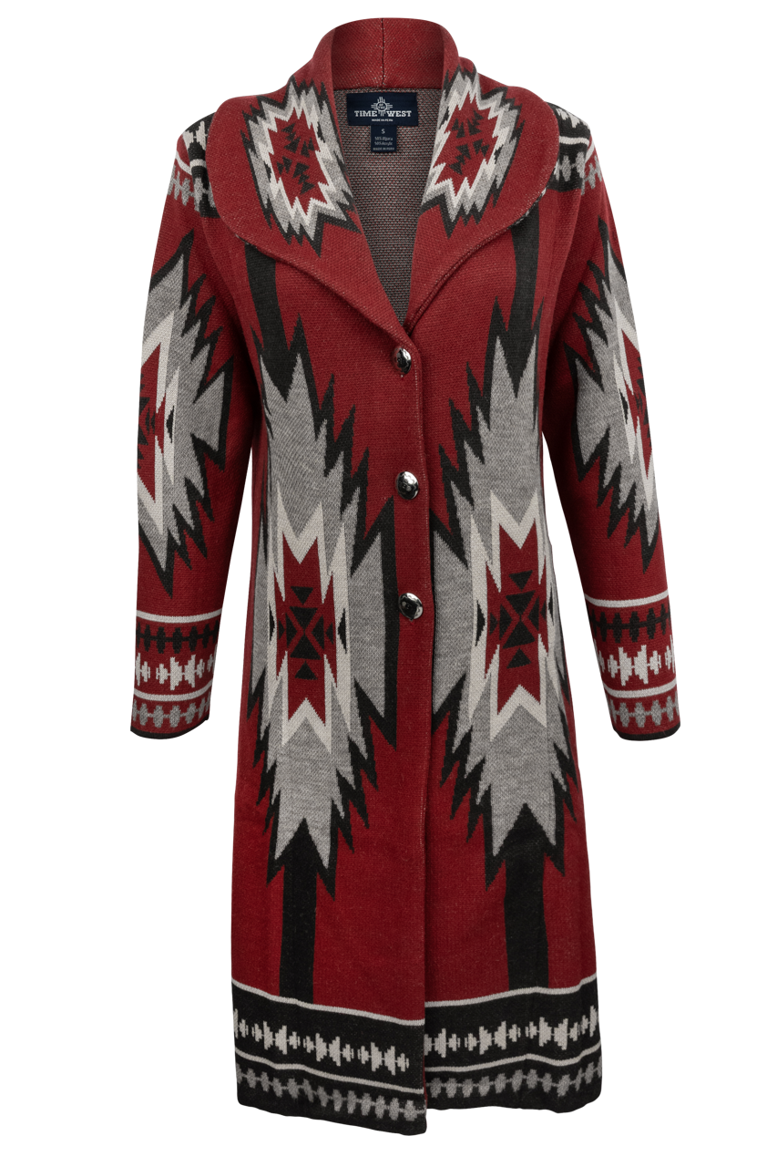 Time of the West Red Southwestern Sweater Coat | Pinto Ranch