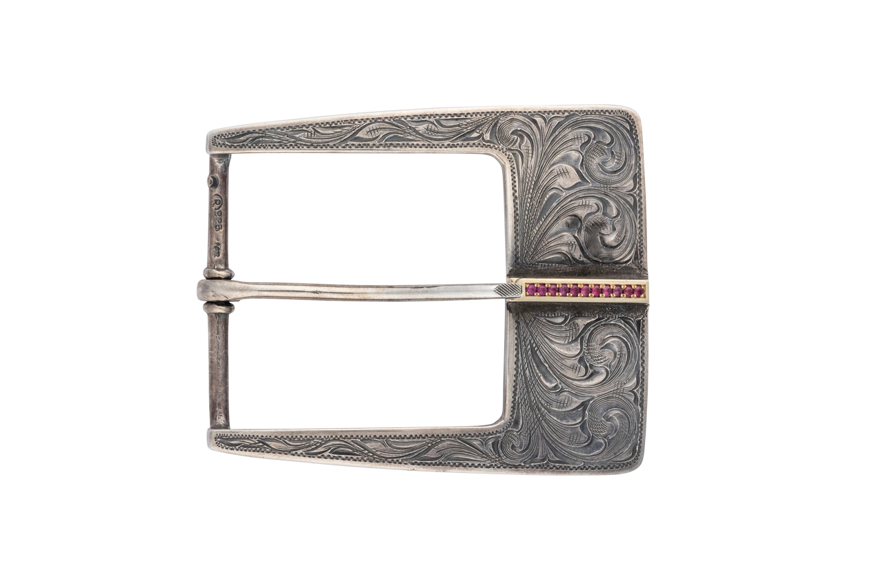 Clint Orms 1.5" Gold and Ruby Single Western Belt Buckle | Pinto Ranch