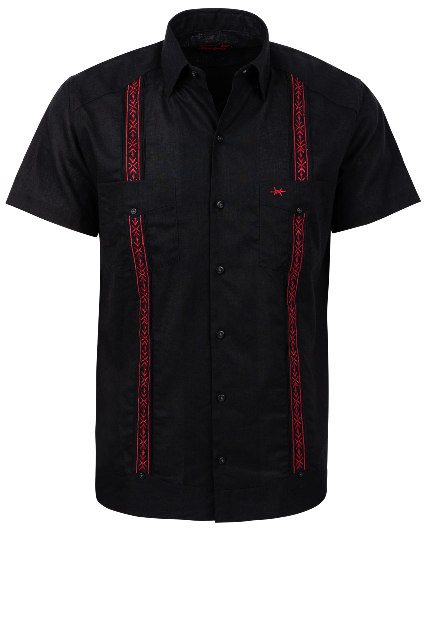 Texas Standard Red/Black Tejas Guayabera Western Shirt | Pinto Ranch