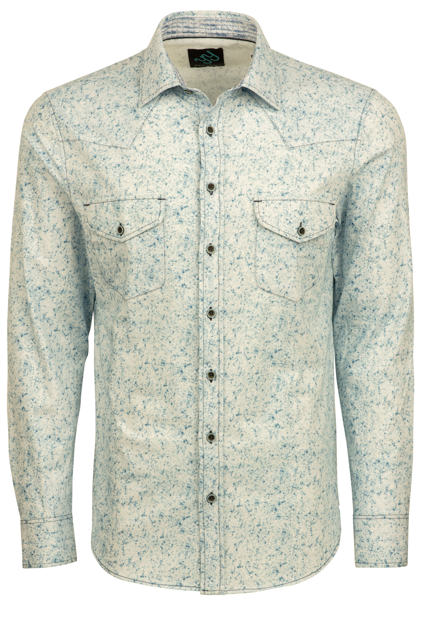 Pinto Ranch YY Collection White & Blue Button-Front Western Sport Shirt ...