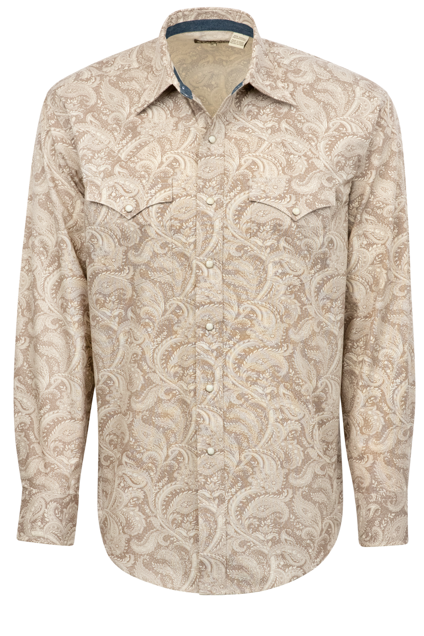 Stetson Men's Khaki Plume Paisley Pearl Snap Western Shirt | Pinto Ranch