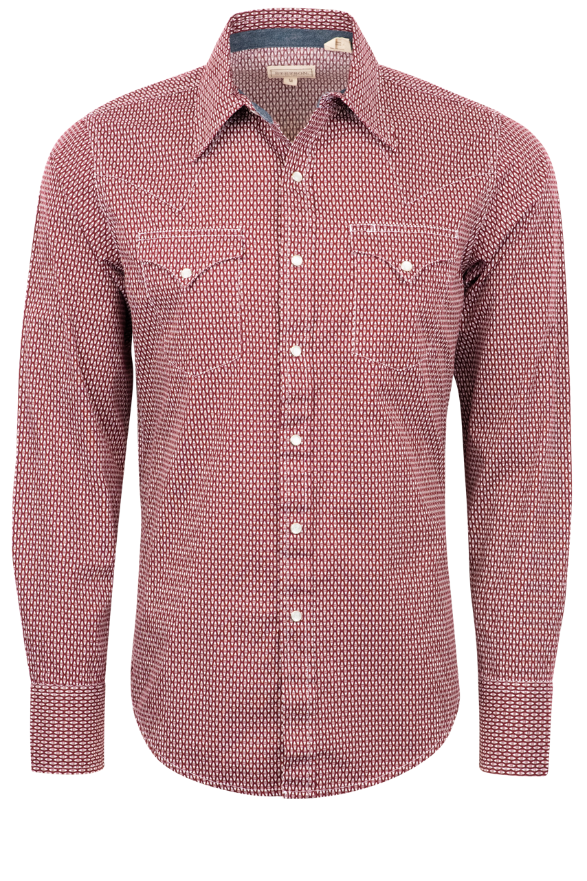 Stetson Men's Red Original Rugged Diamond Print Pearl Snap Western ...
